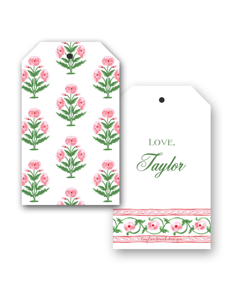 Mughal Blooms Personalized Hang Tags, Pink – Taylor Beach Design