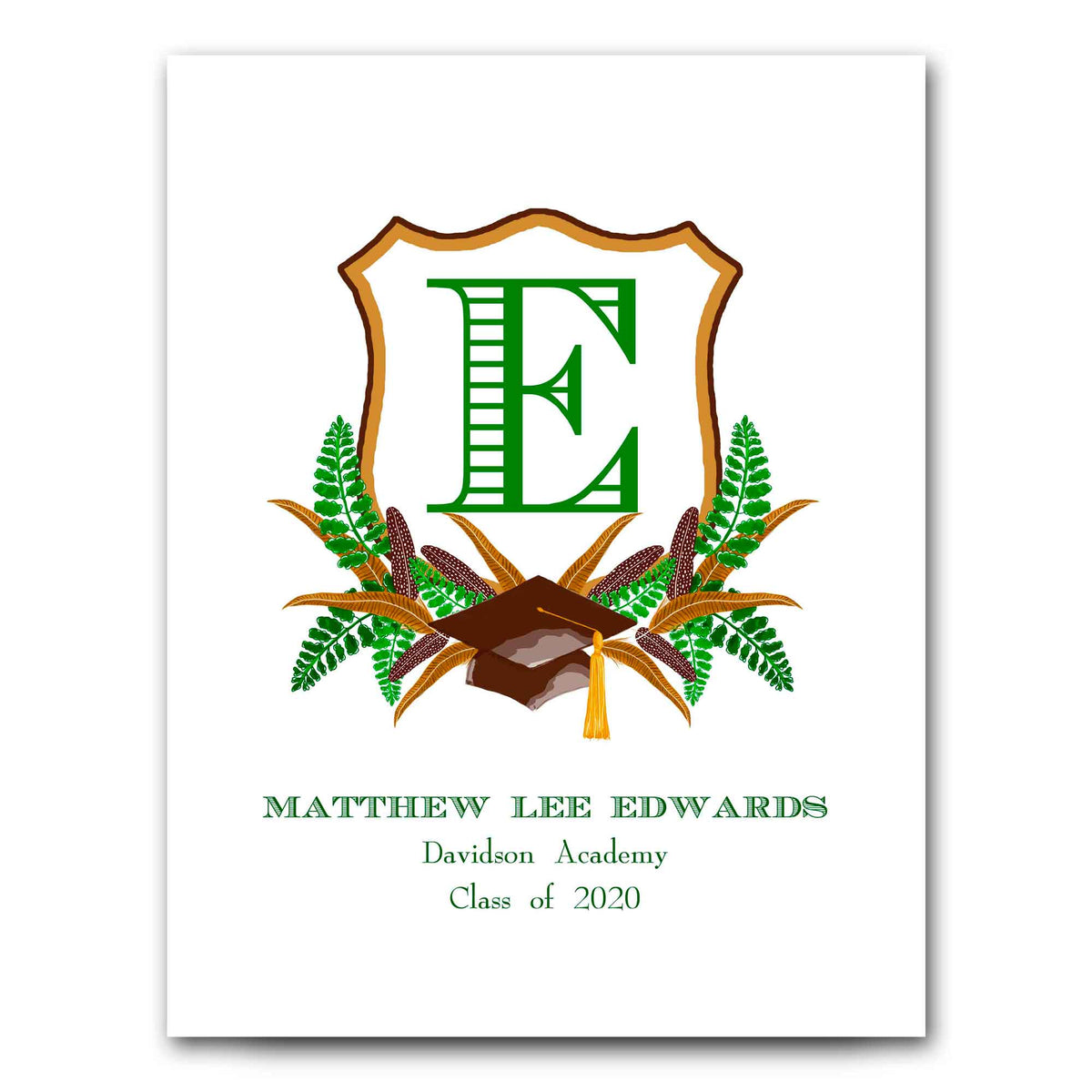 Personalized Graduation Crest for Boys Art Print – Taylor Beach Design