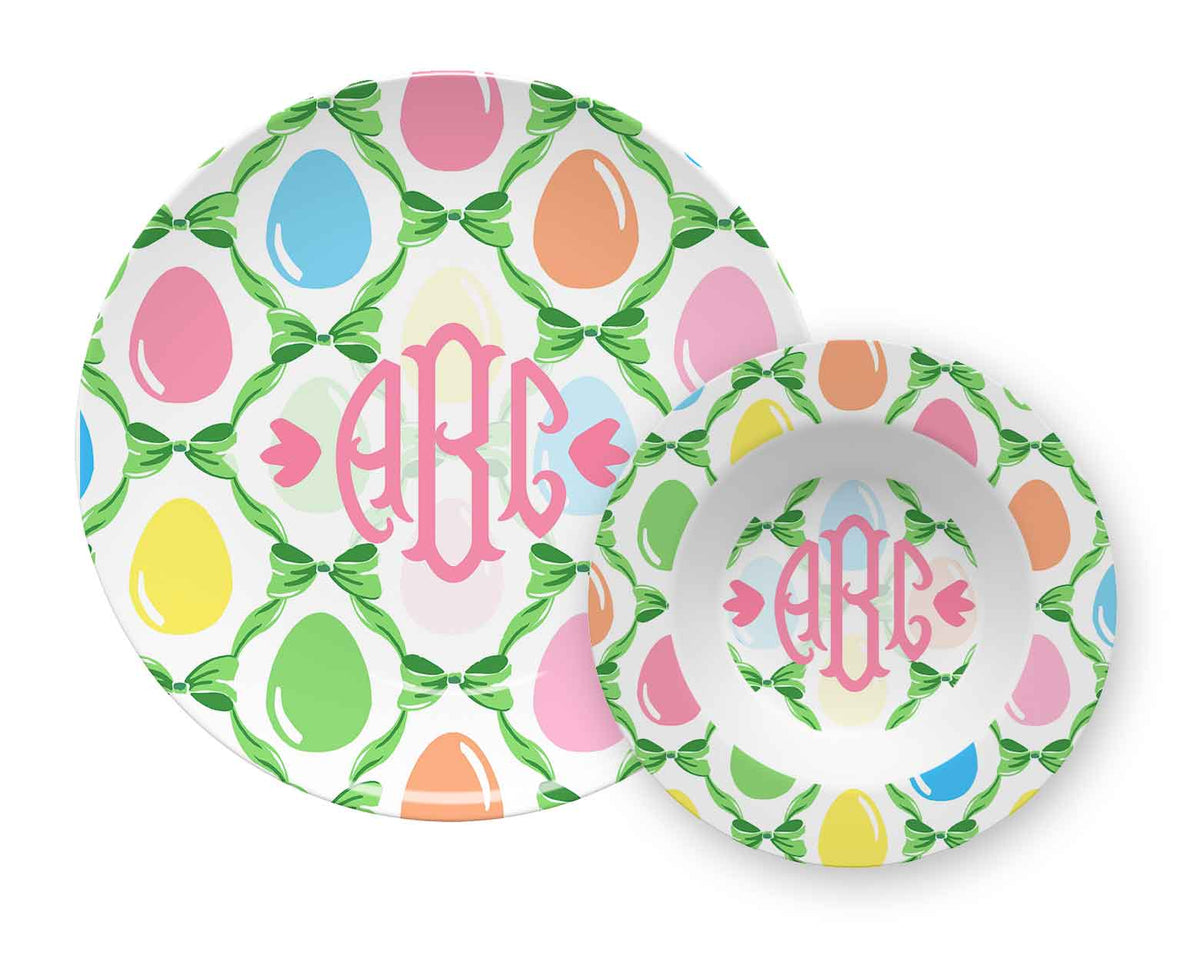 Pink Staffordshire Dog Shield Personalized Melamine Plate & Bowl Set ...
