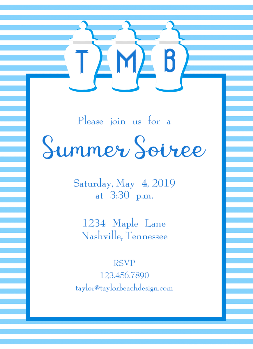 Ginger Jar Stripe Invitation – Taylor Beach Design