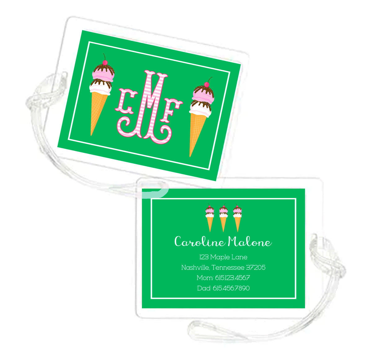 Ice Cream Personalized Laminated Bag Tag – Taylor Beach Design