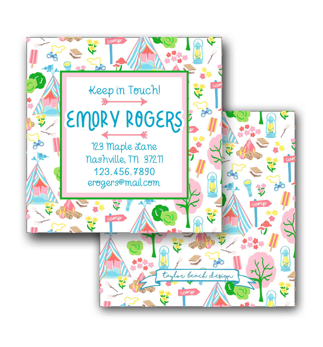 Adventure Camp Personalized 3.5" Square Calling Cards, White – Taylor ...