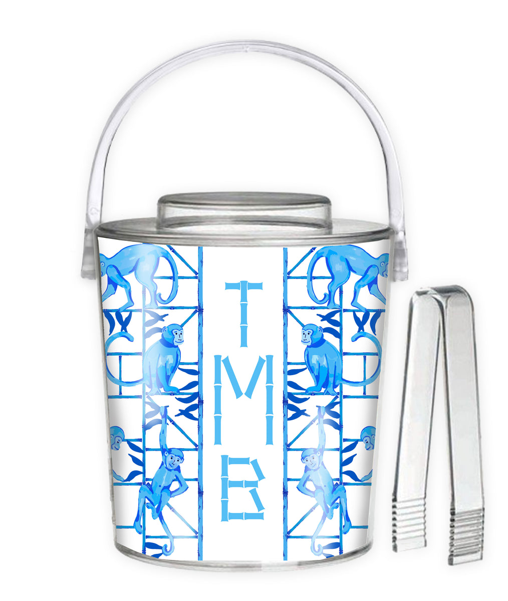 Monkey Trapeze Trellis Acrylic Personalized Ice Bucket, Navy Blue ...